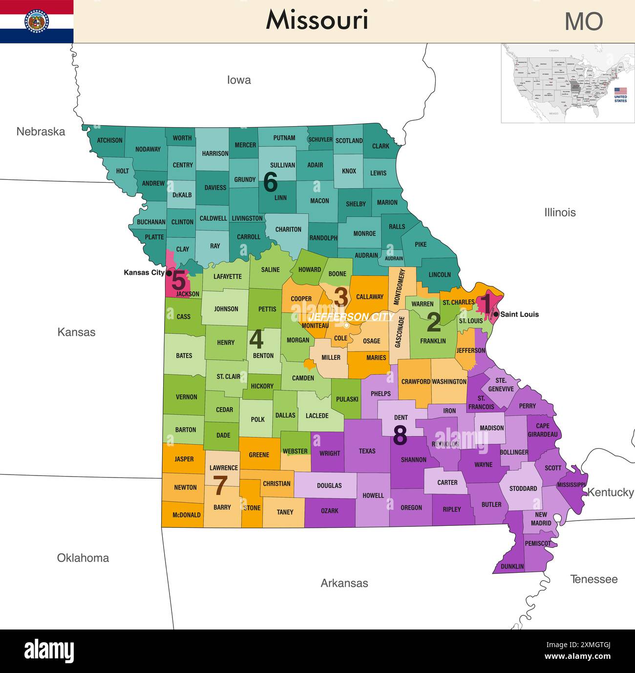 Missouri state map hi-res stock photography and images - Alamy