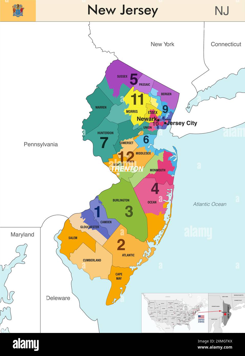 New Jersey State Map With Cities Historic Map : New Jersey 1900