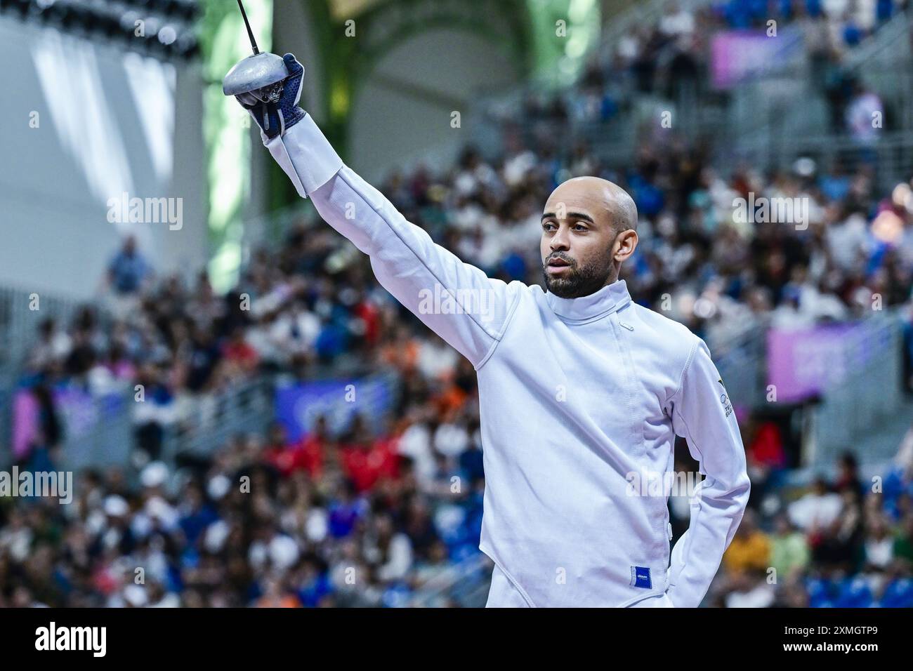 Paris, France. 28th July, 2024. Belgian fencer Neisser Loyola pictured ...