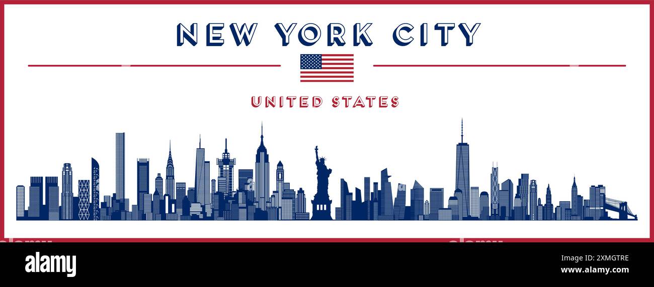 New York skyline silhouette poster in the colors of the United States ...