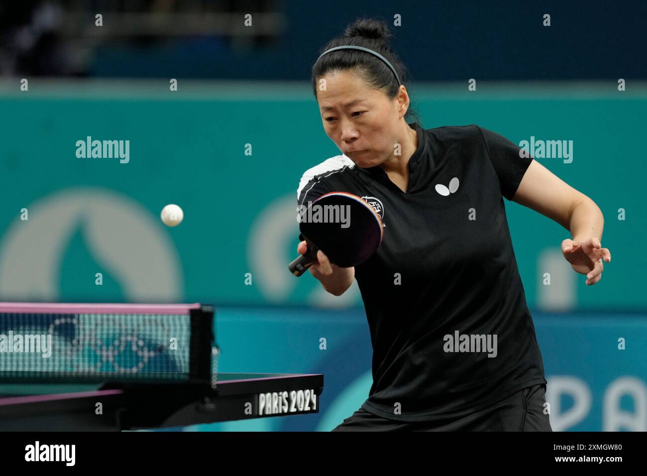 Portugal's Yu Fu plays against South Korea's Jeon Jihee during a women's singles round of 64 ...