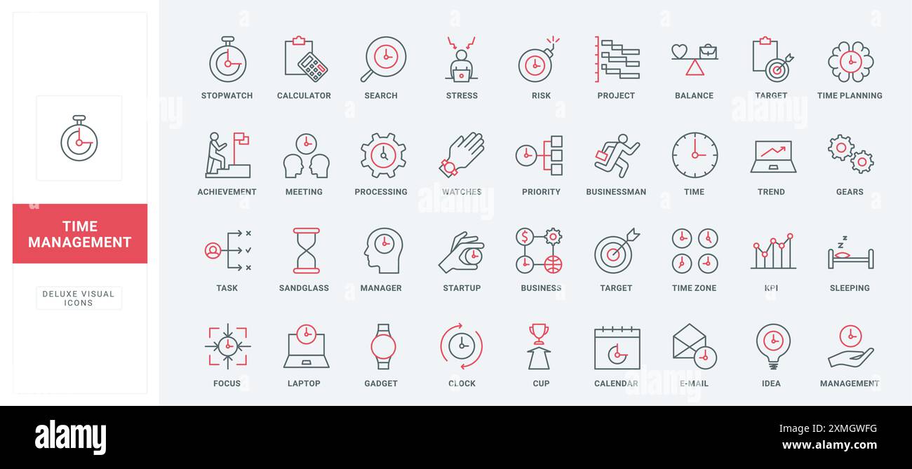 Time management, business project planning line icons set. Task ...