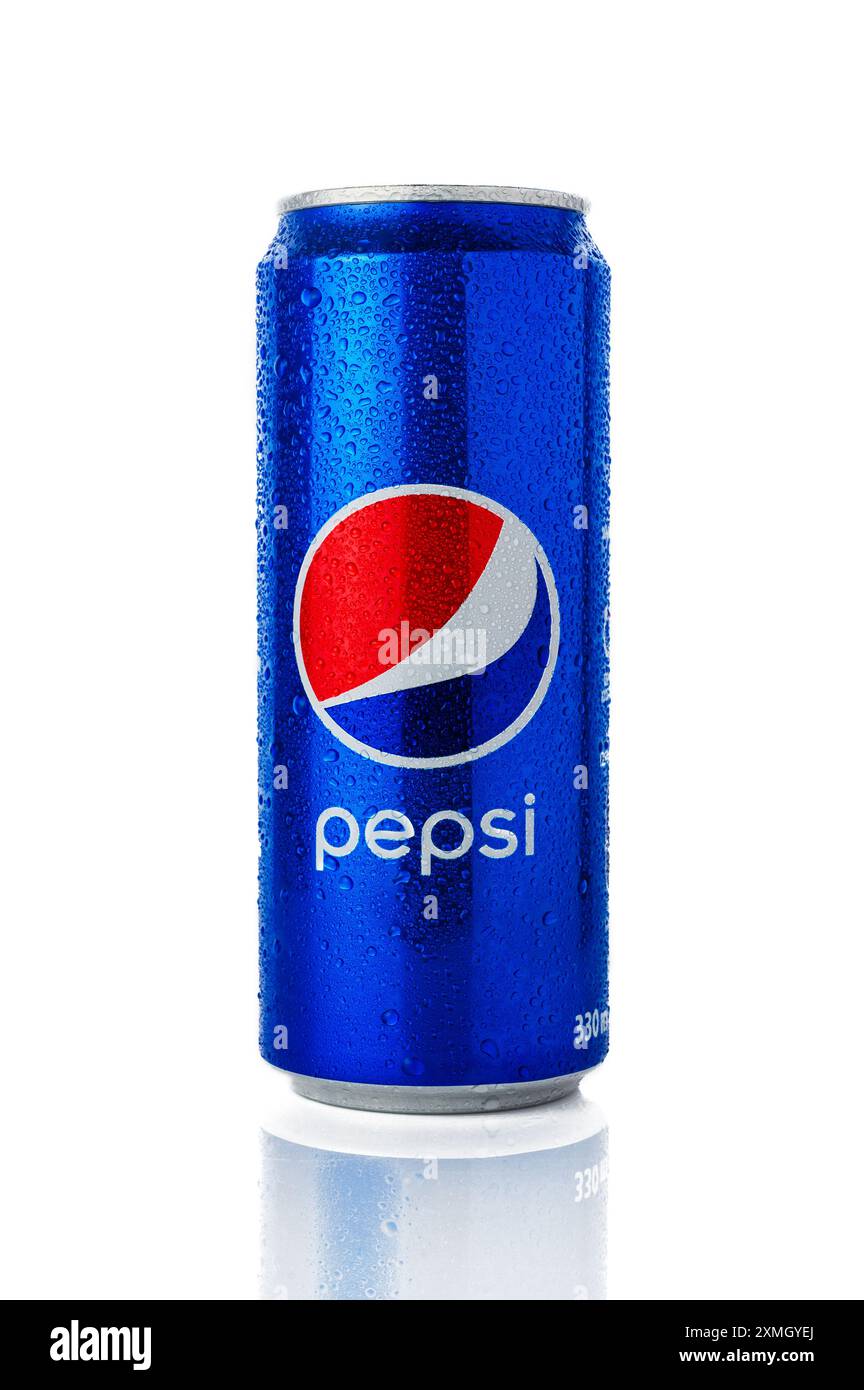 Gaziveren, Cyprus -07.23.2024 Aluminium can of Pepsi Cola Original soda ...