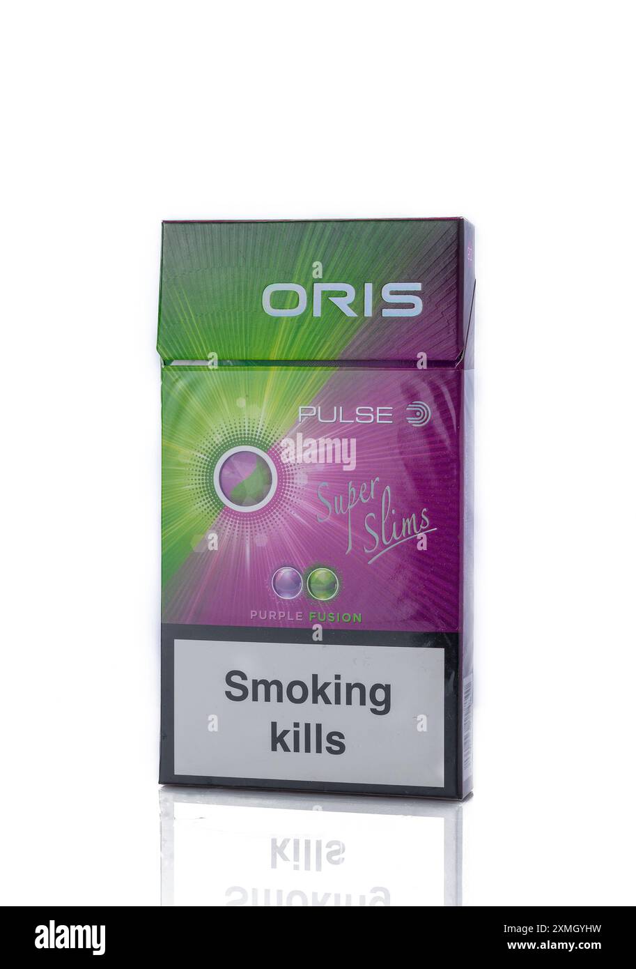 Gaziveren, Cyprus -07.23.2024 Pack of Oris cigarettes closeup on white ...