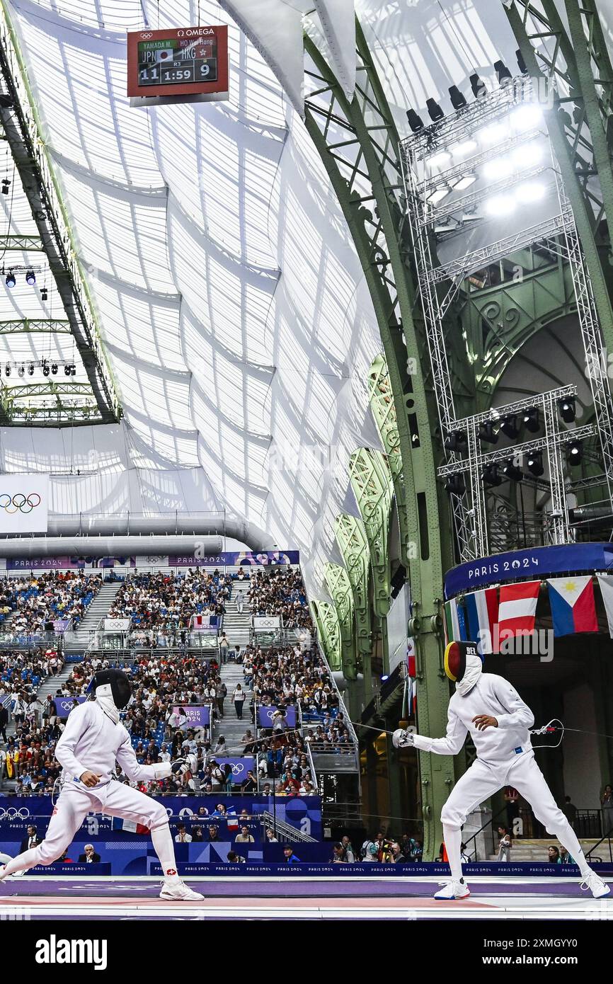 Paris, France. 28th July, 2024. Swiss fencer Alexis Bayard and Belgian ...