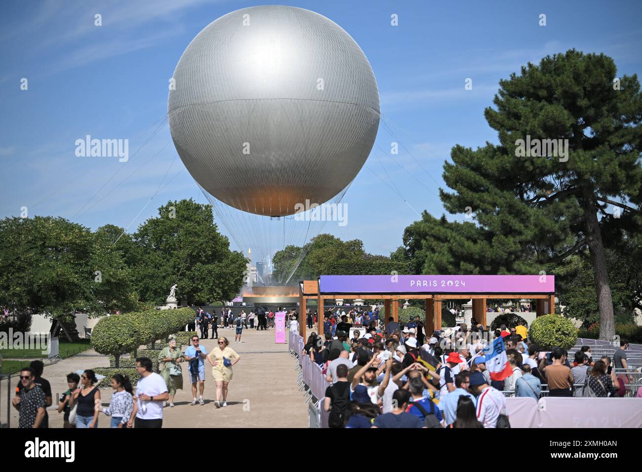 View of the Olympic Cauldron at the Gardens of the Tuileries as part of ...