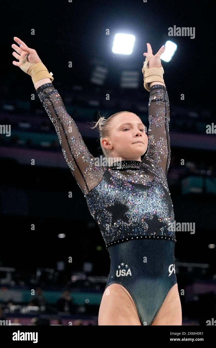 Jade Carey, of United States, competes on the vault during a women's ...