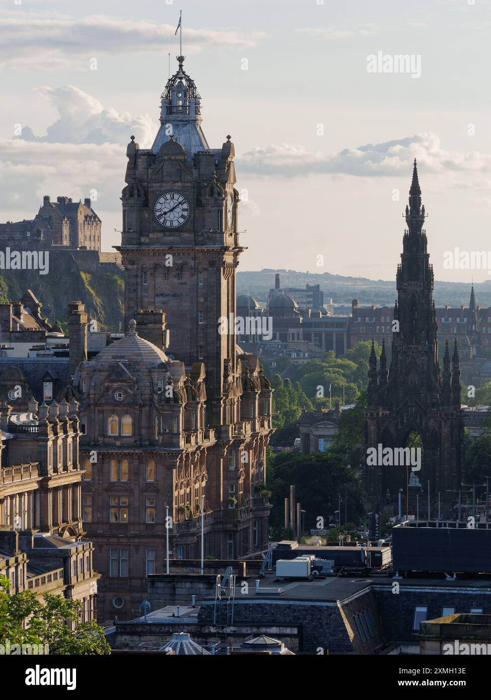 Balmoral Hotel Clock Tower and Scott Monument with part of the castle ...