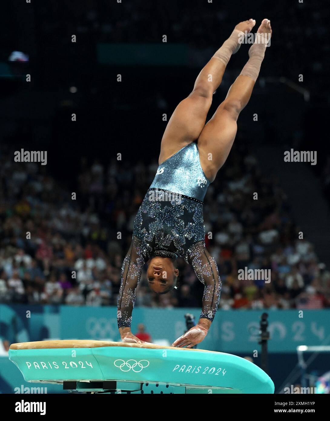 Paris, France. July 28th 2024. Team USA's Jordan Chiles competes in the ...