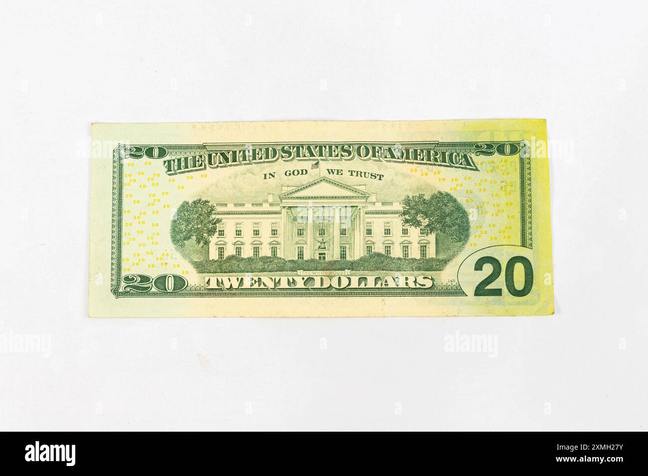 Twenty Dollar Bill with Yellow Oil Stains back view isolated on white ...