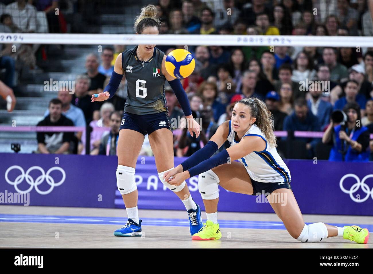 Paris, France. 28th July, 2024. Gaia Giovannini (1st R) of Italy saves ...