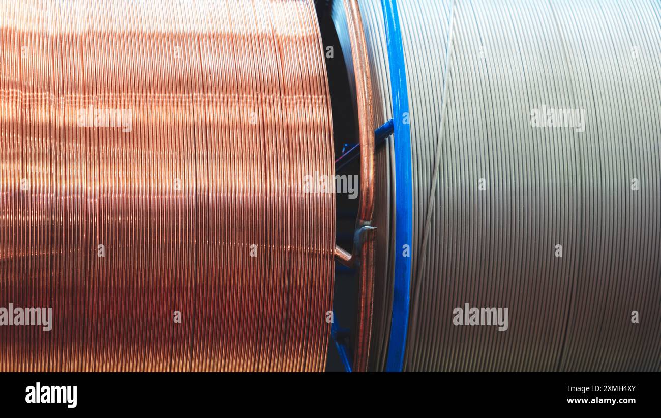 Two long metal wires for welding metals, one of which is steel and the ...