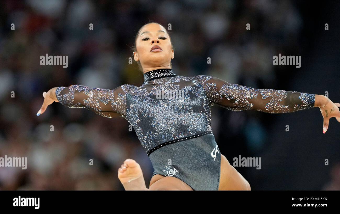 Jordan Chiles, of United States, competes on the floor exercise during ...