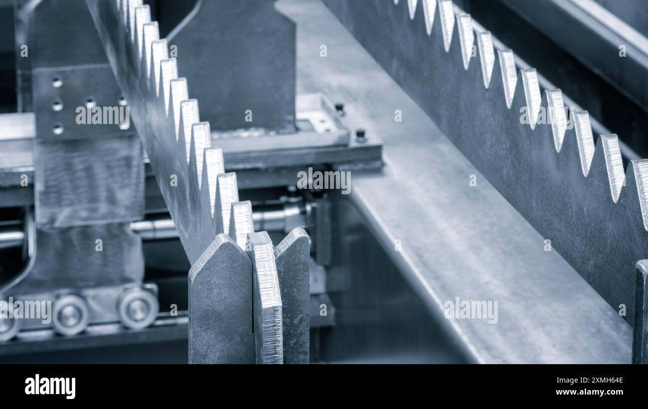 Row metal sheets with sharp ends in industrial plant. sheets are metal ...