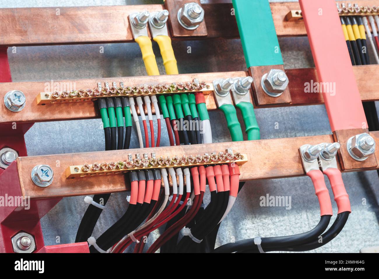 Electric Copper Bus With Connection Cables Connected To An Electric