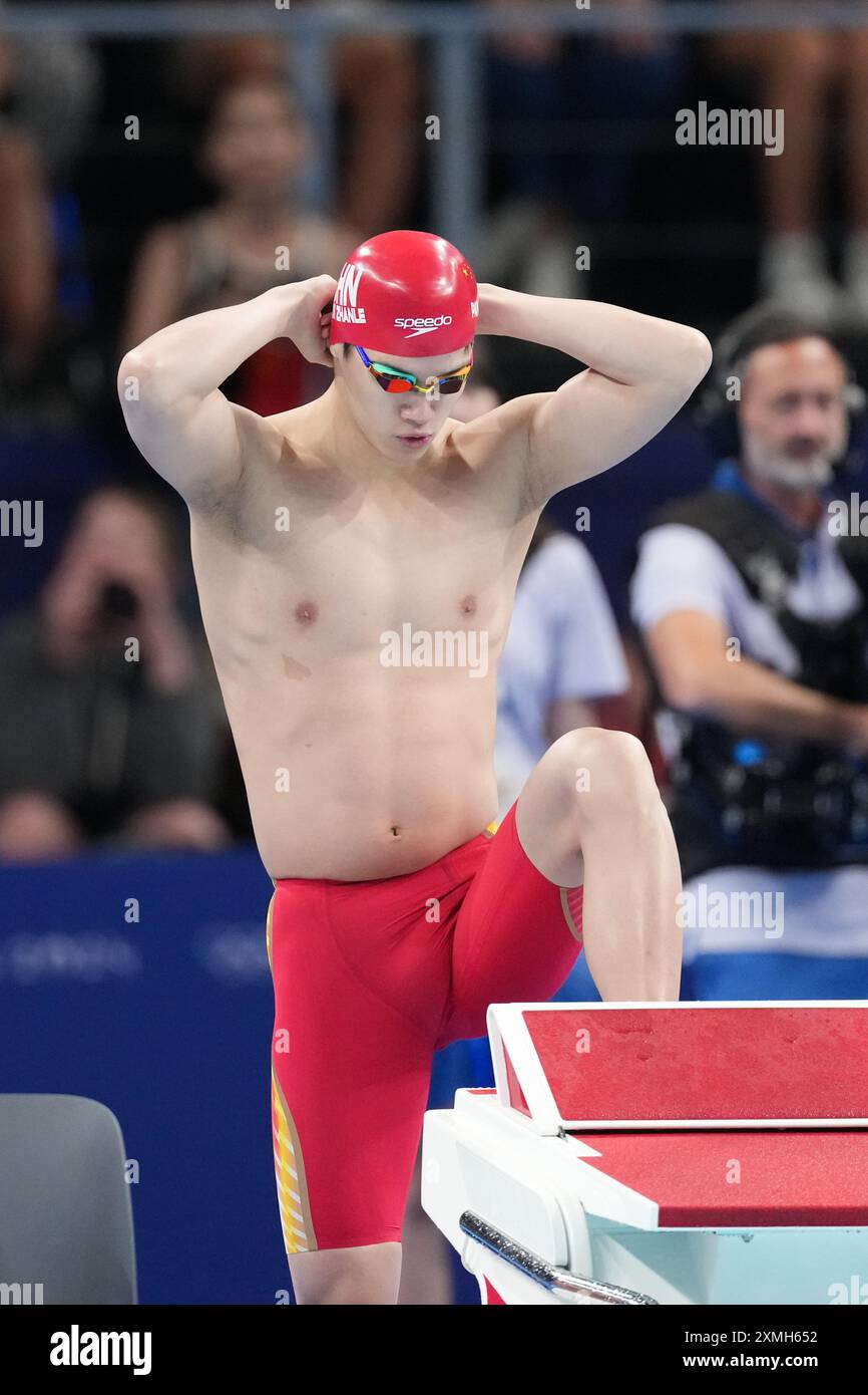 (240728) -- PARIS, July 28, 2024 (Xinhua) -- Pan Zhanle of China reacts ...