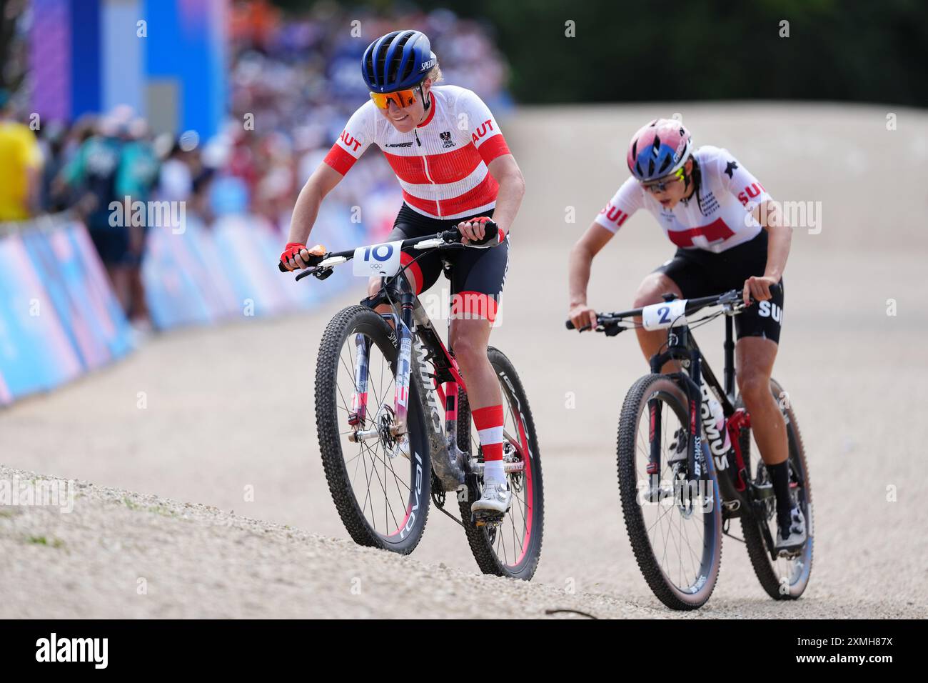 Austria's Laura Stigger (left) and Switzerland's Alessandra Keller ...