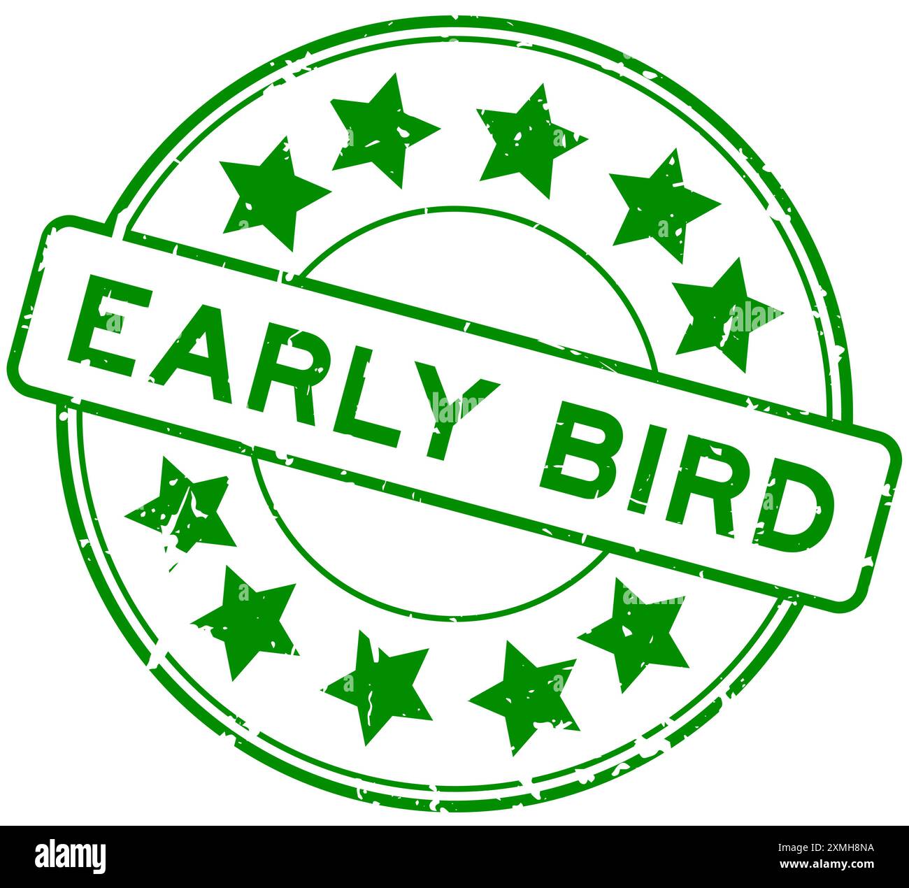 Grunge green early bird word round rubber seal stamp on white ...