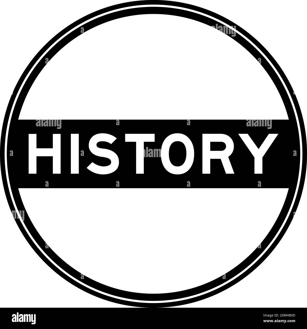 Black color round seal sticker in word history on white background ...