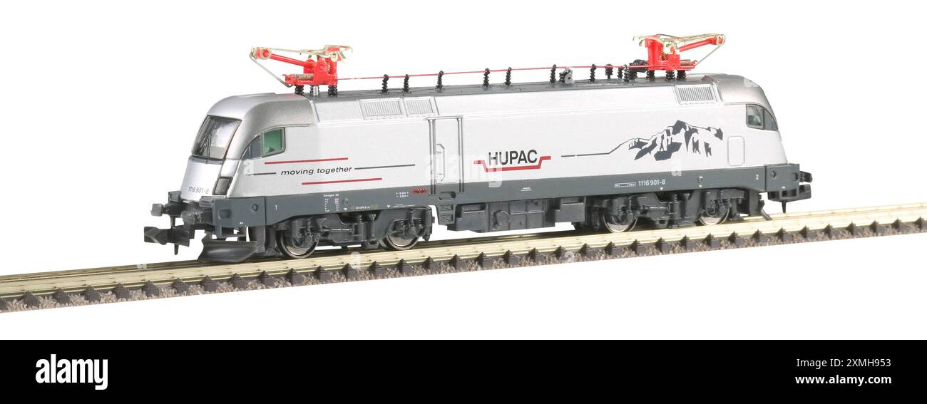 Electric locomotive engine and tracks model railway cut out still life ...