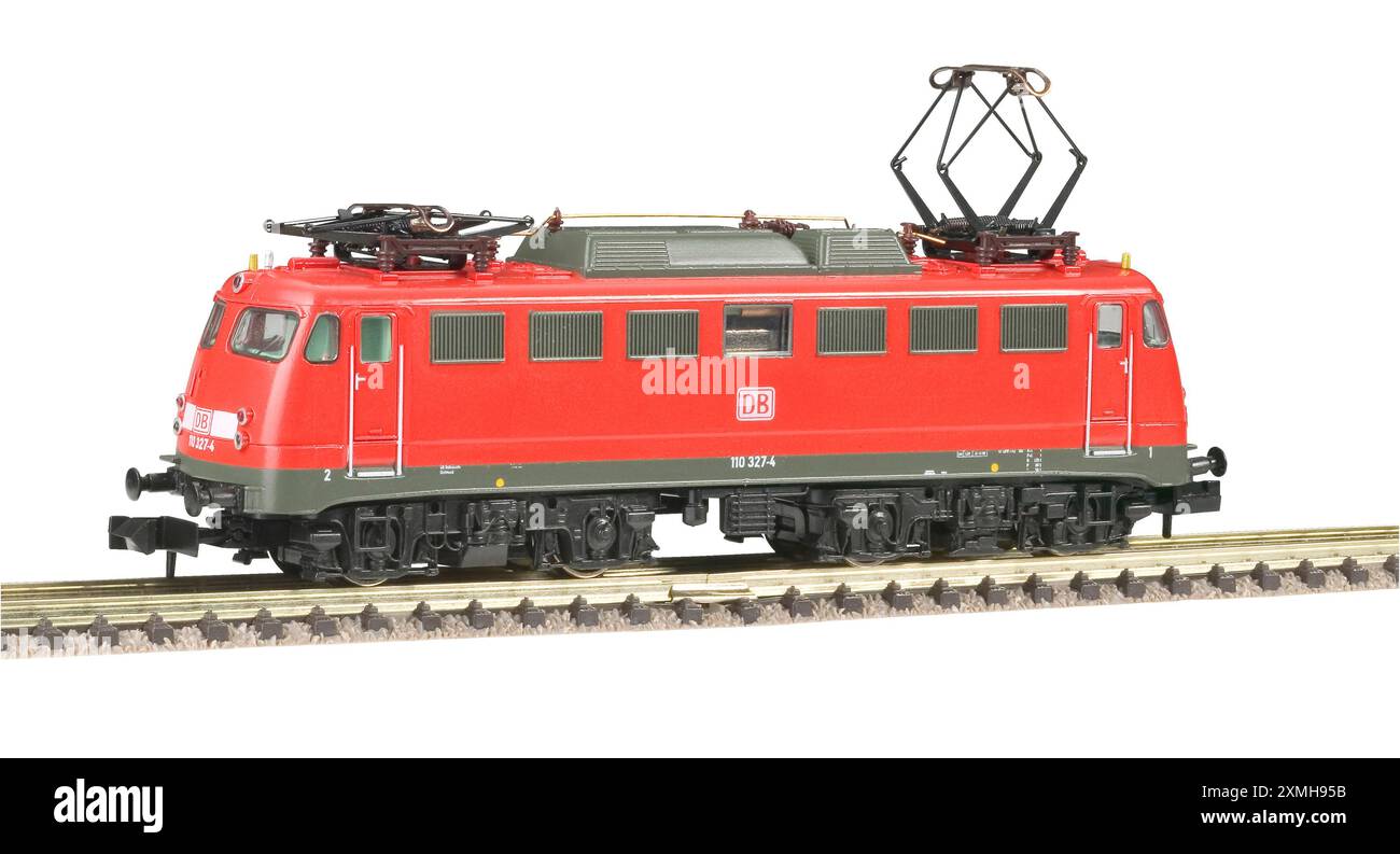 Electric locomotive engine and tracks model railway cut out still life ...
