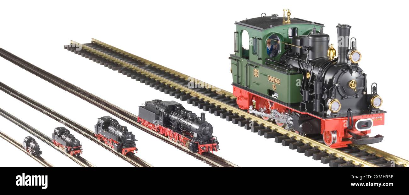 Steam locomotive engine and tracks model railway cut out still life ...