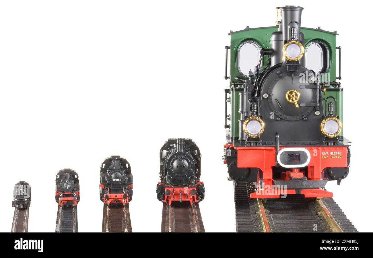 Steam locomotive engine and tracks model railway cut out still life ...
