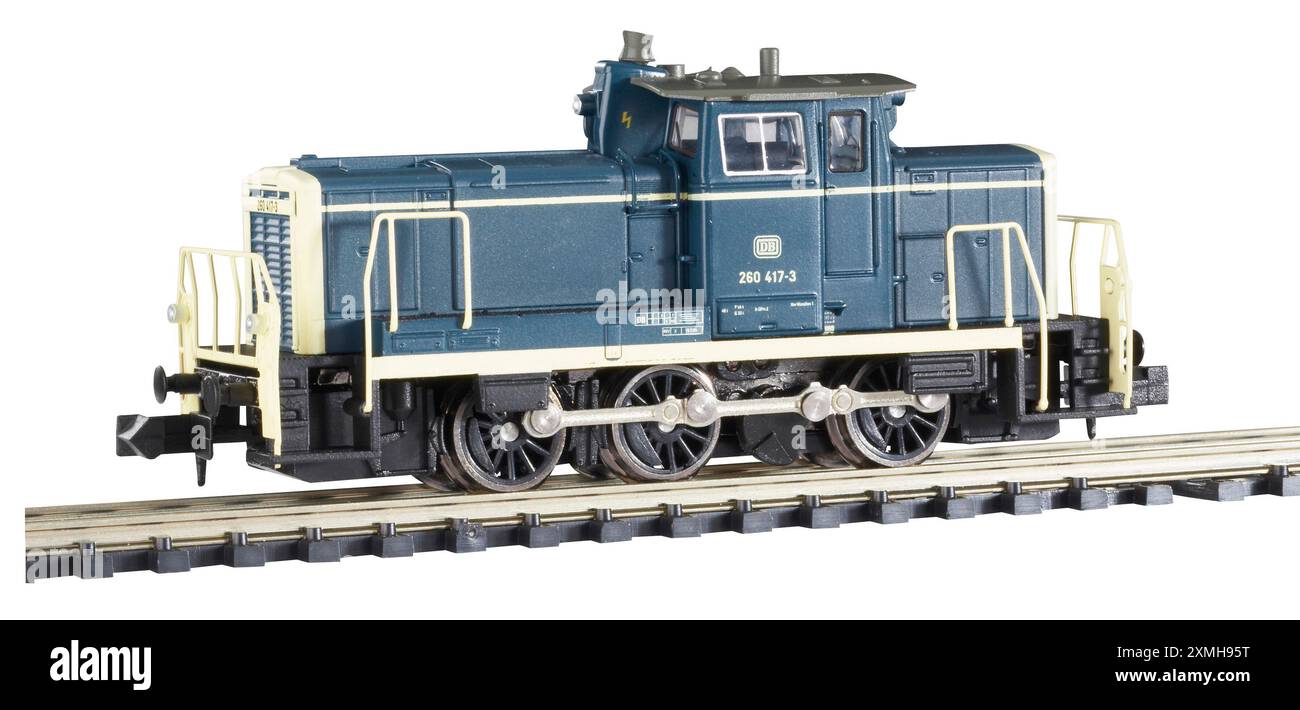Diesel locomotive engine and tracks model railway cut out still life ...