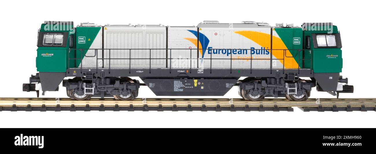 Diesel locomotive engine and tracks model railway cut out still life ...