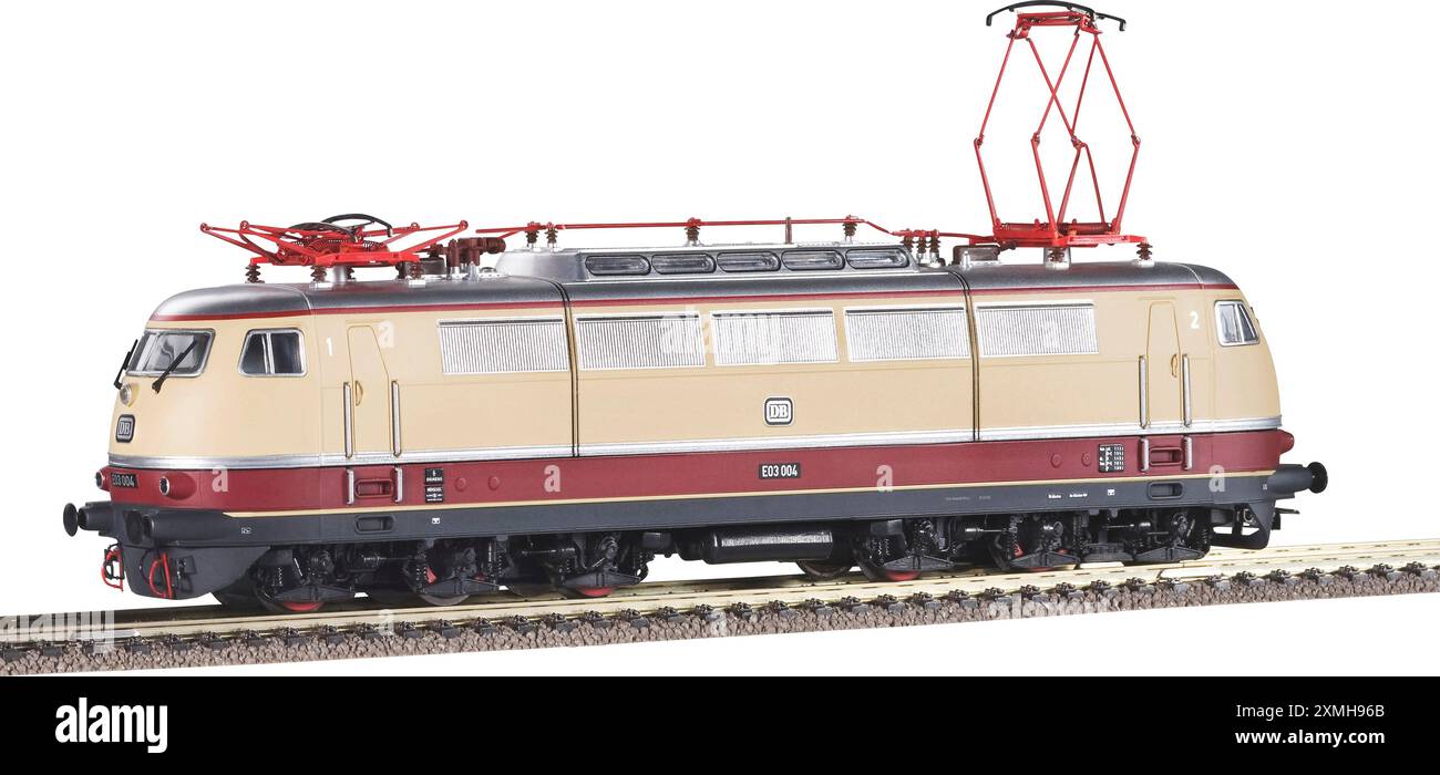 Electric locomotive engine and tracks model railway cut out still life ...