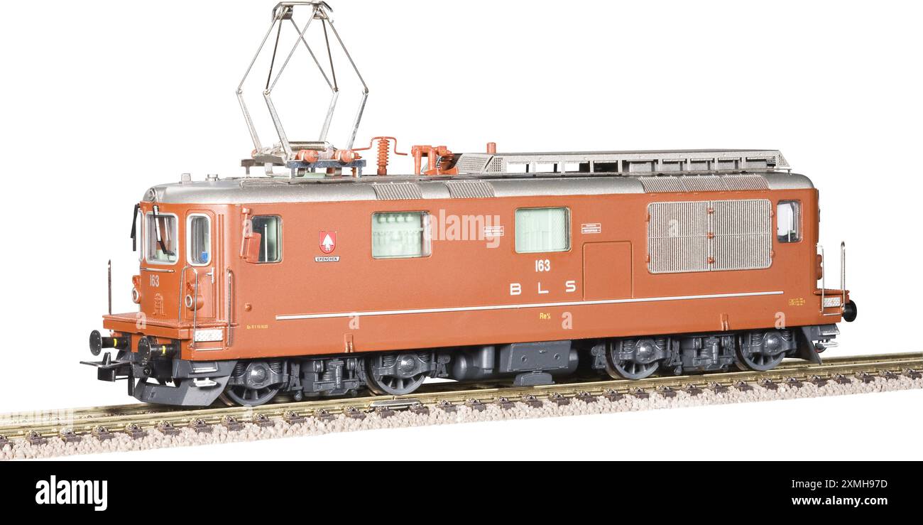 Electric locomotive engine and tracks model railway cut out still life ...
