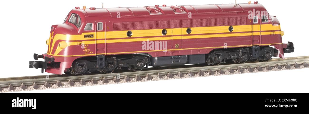 Diesel locomotive engine and tracks model railway cut out still life ...