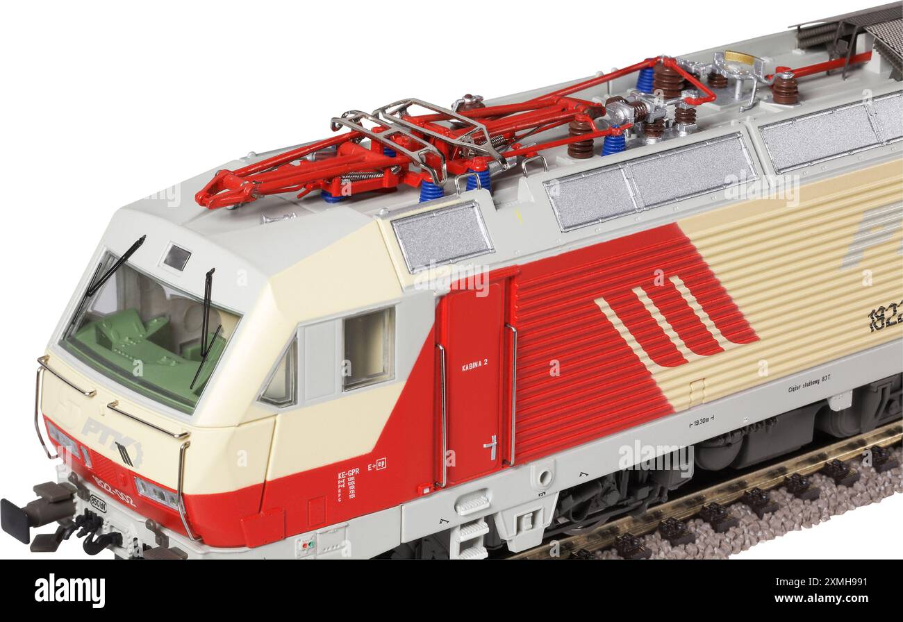 Electric locomotive engine and tracks model railway cut out still life ...