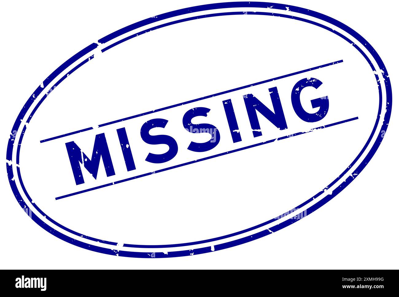 Grunge blue missing word oval rubber seal stamp on white background ...