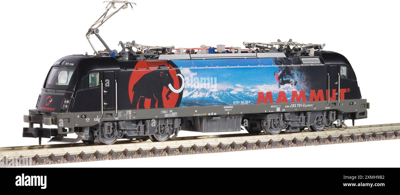 Electric locomotive engine and tracks model railway cut out still life ...