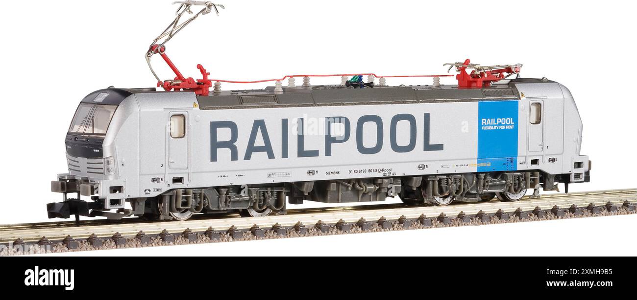 Electric locomotive engine and tracks model railway cut out still life ...