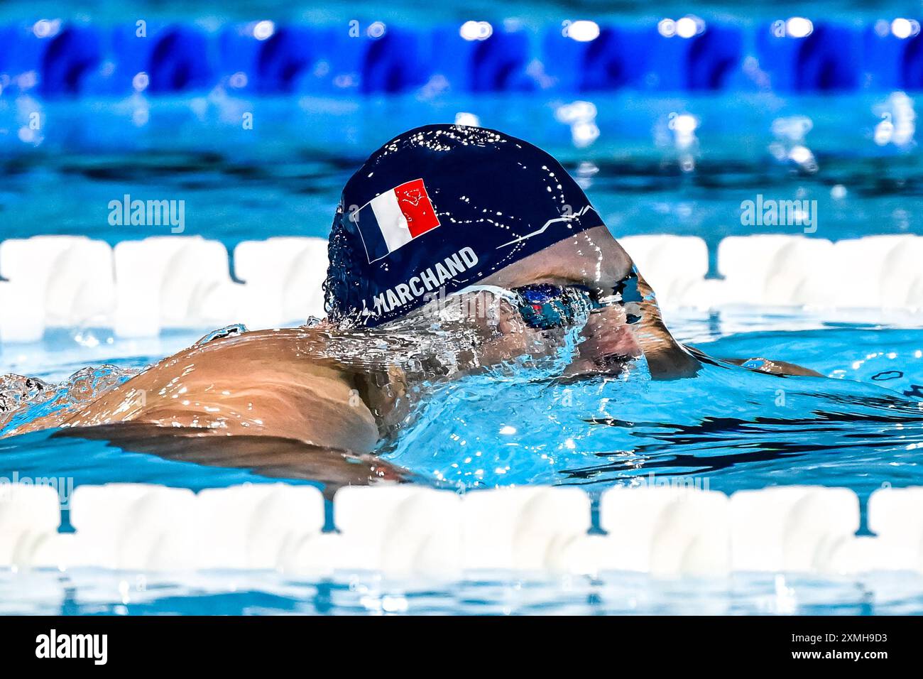 Paris, France. 28th July, 2024. Leon Marchand of France competes in the ...