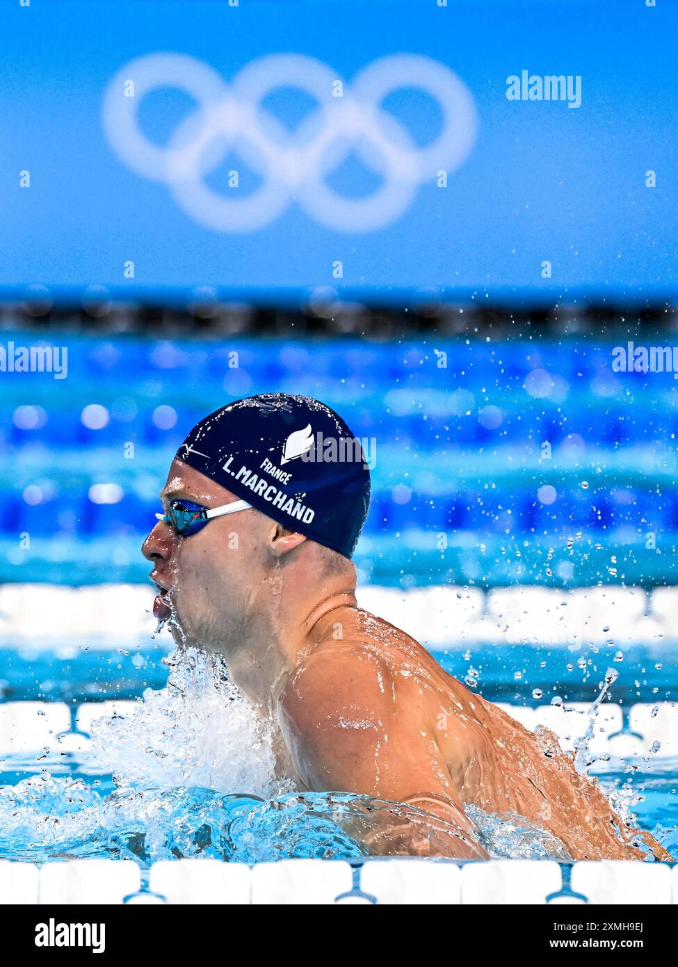 Paris, France. 28th July, 2024. Leon Marchand of France competes in the ...