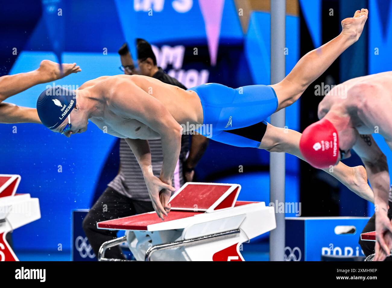 Paris, France. 28th July, 2024. Leon Marchand of France competes in the ...