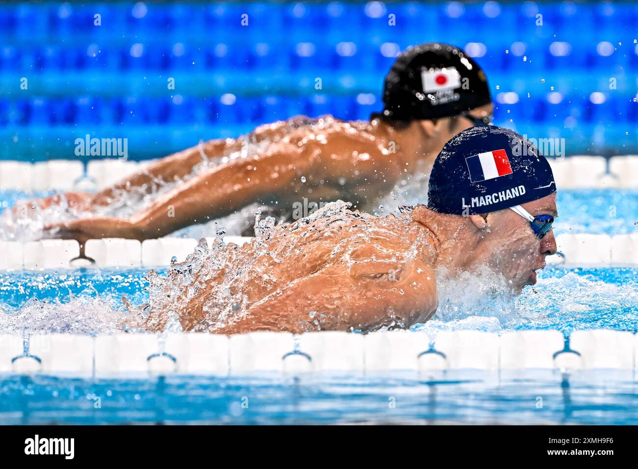 Paris, France. 28th July, 2024. Leon Marchand of France competes in the ...
