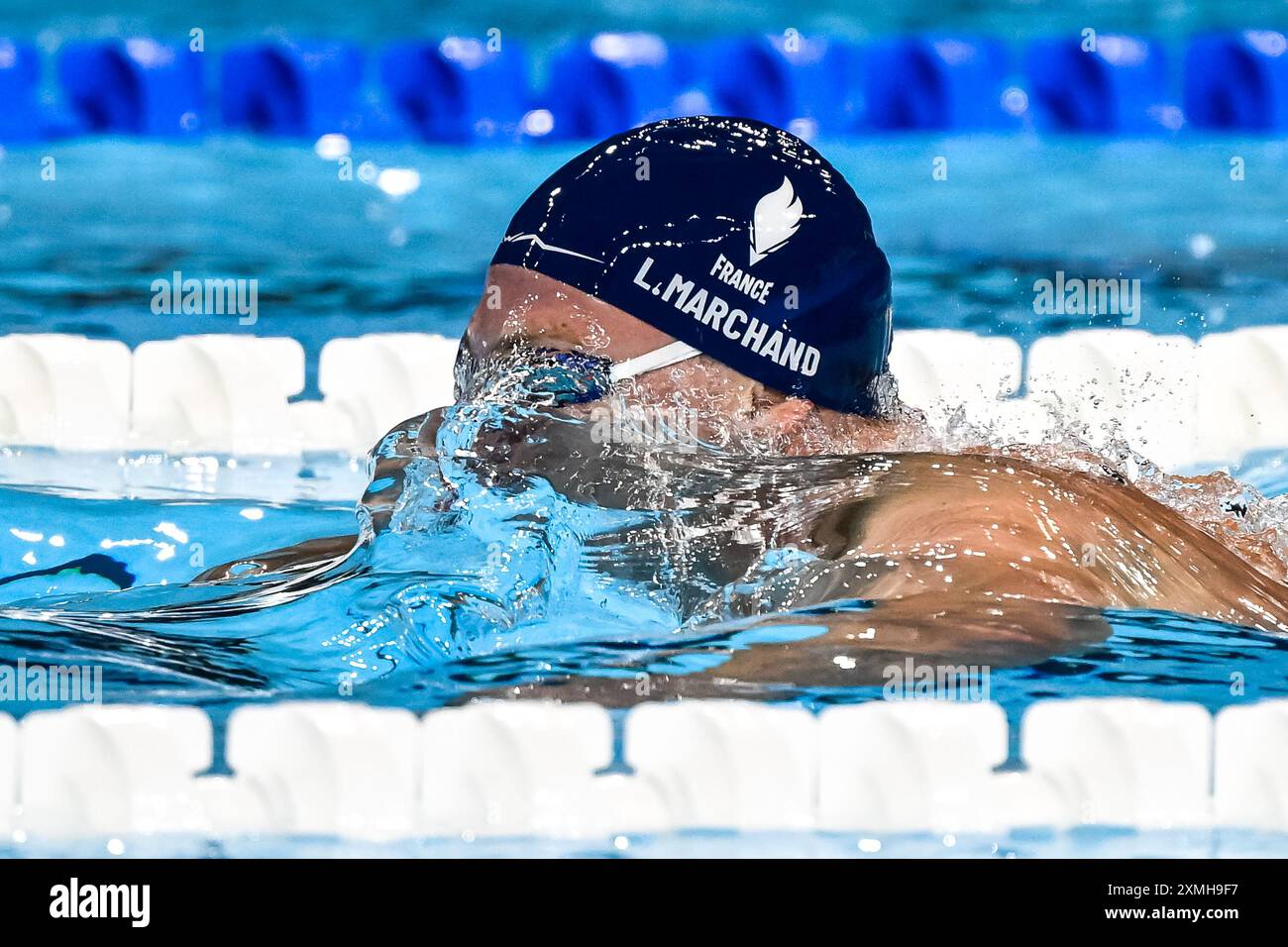Paris, France. 28th July, 2024. Leon Marchand of France competes in the ...