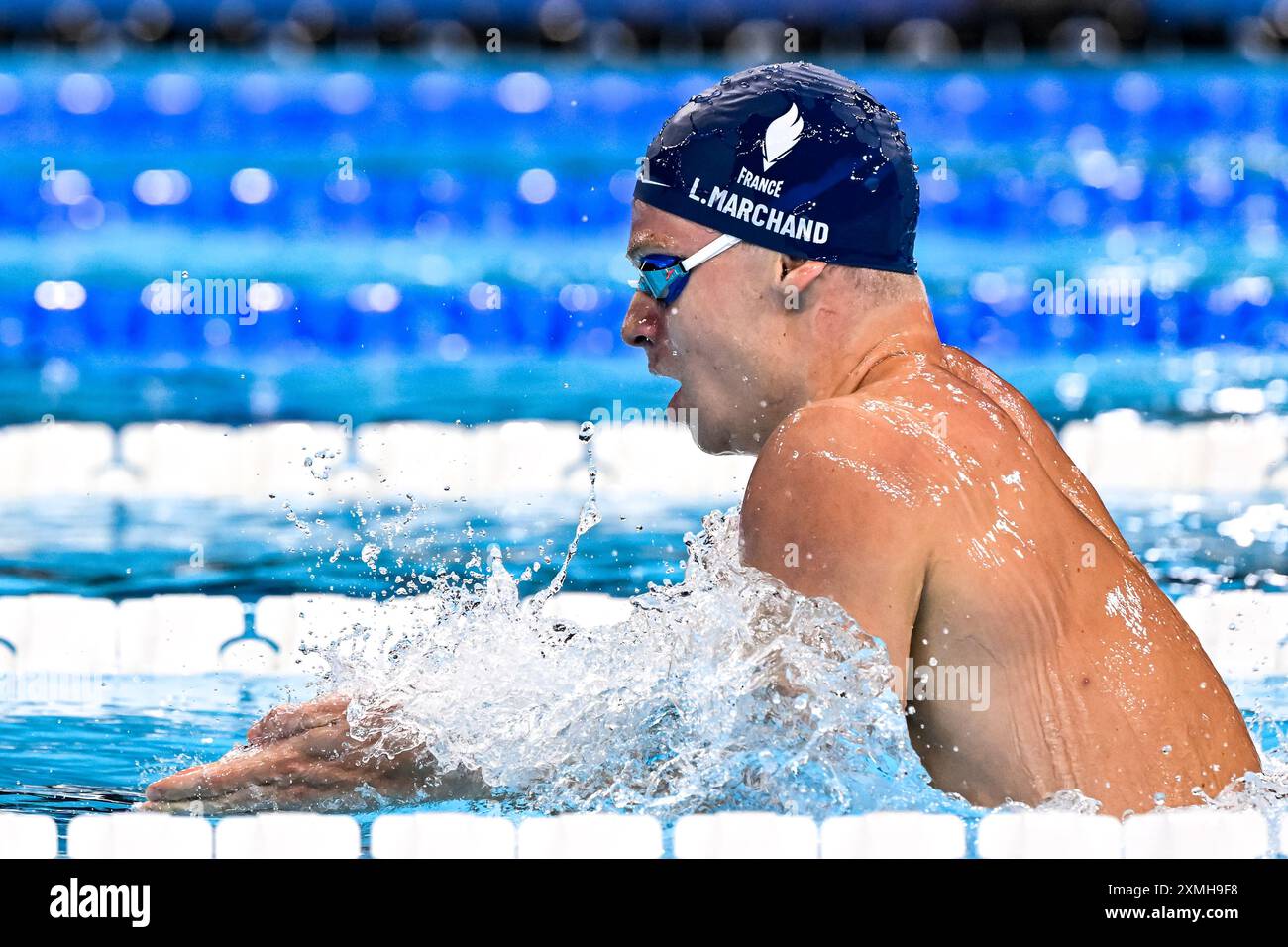 Paris, France. 28th July, 2024. Leon Marchand of France competes in the ...