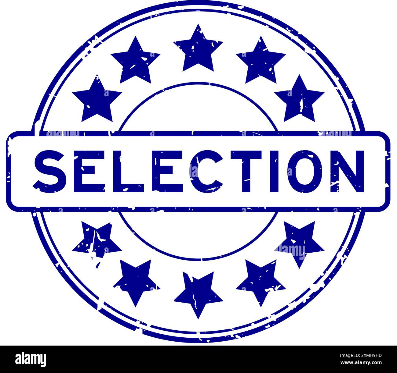 Grunge blue selection word with star icon round rubber seal stamp on ...