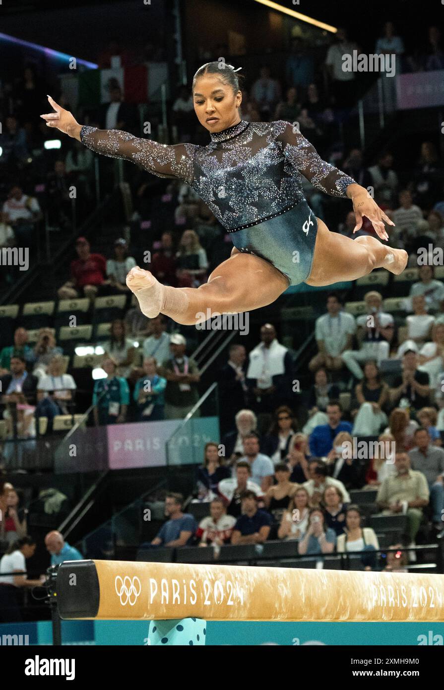 Paris, France. 28th July, 2024. USA's Jordan Chiles performs on the ...