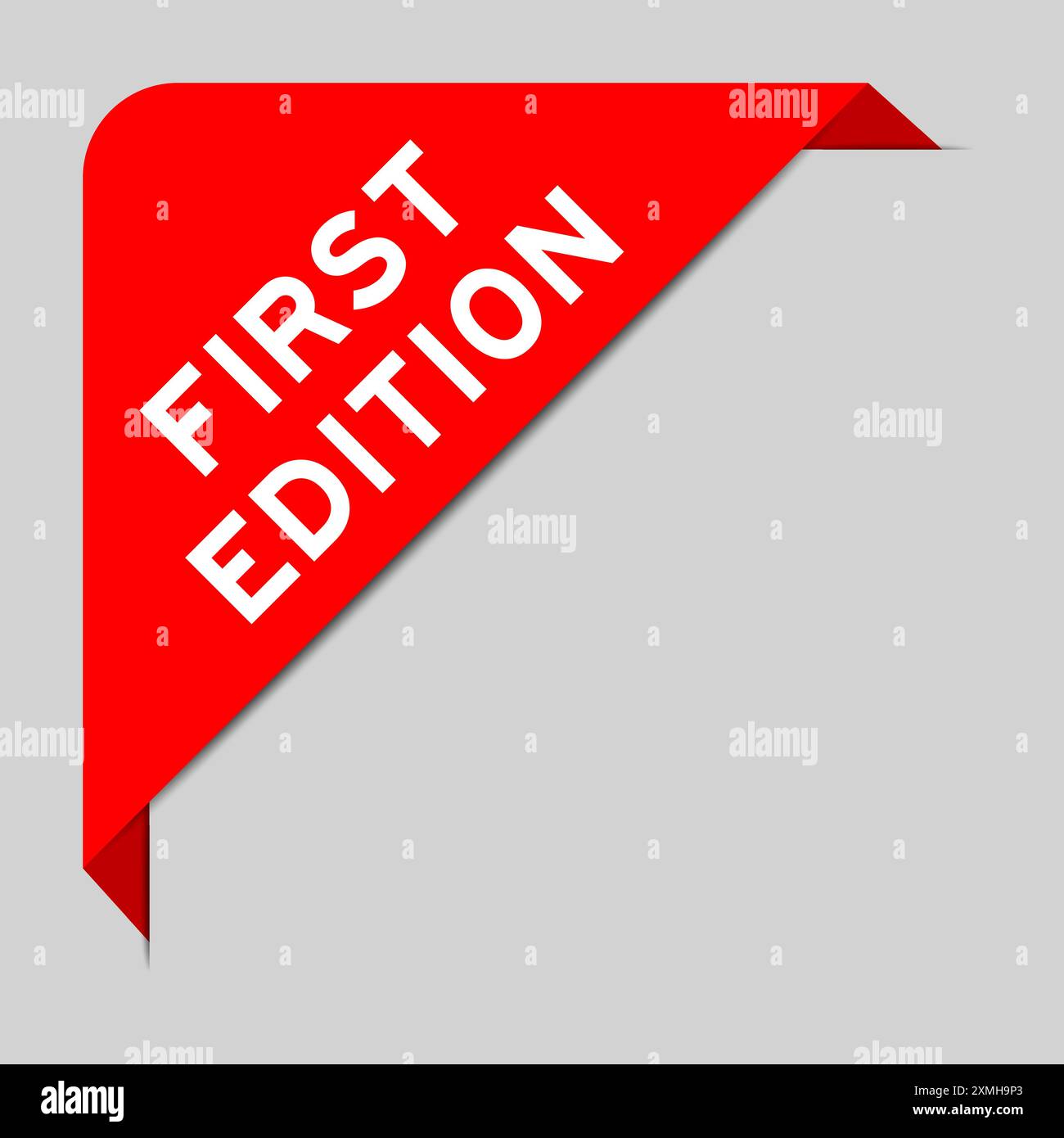 Red color of corner label banner with word first edition on gray ...
