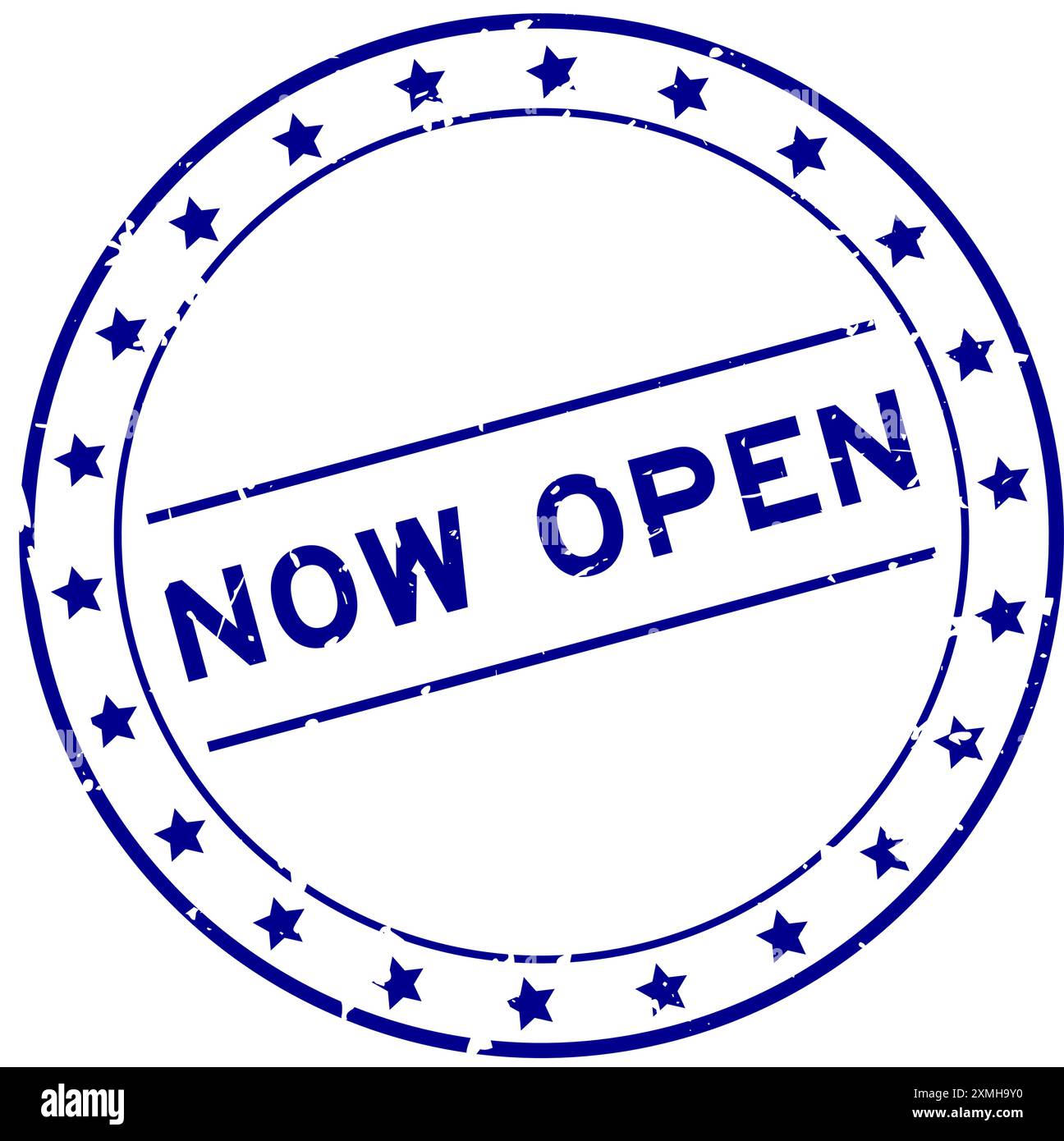 Grunge blue now open word round rubber seal stamp on white background ...