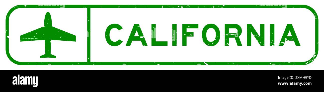 Grunge green california word with plane icon square rubber seal stamp ...