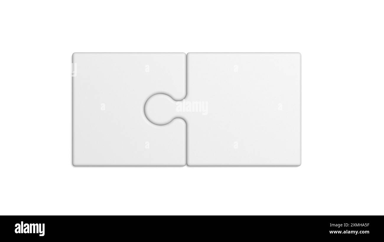 Two puzzle pieces isolated on white background. Blank. Connected. 3d ...