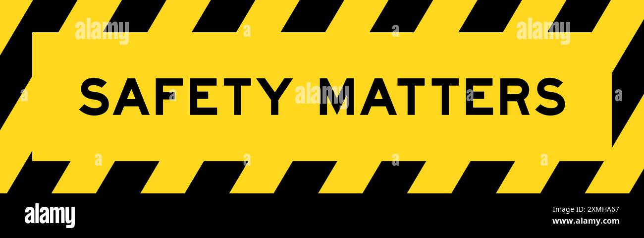 Yellow and black color with line striped label banner with word safety ...