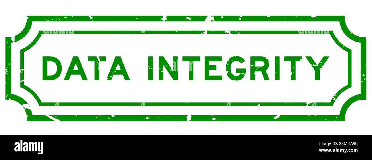Grunge green data intergrity word rubber seal stamp on white background ...